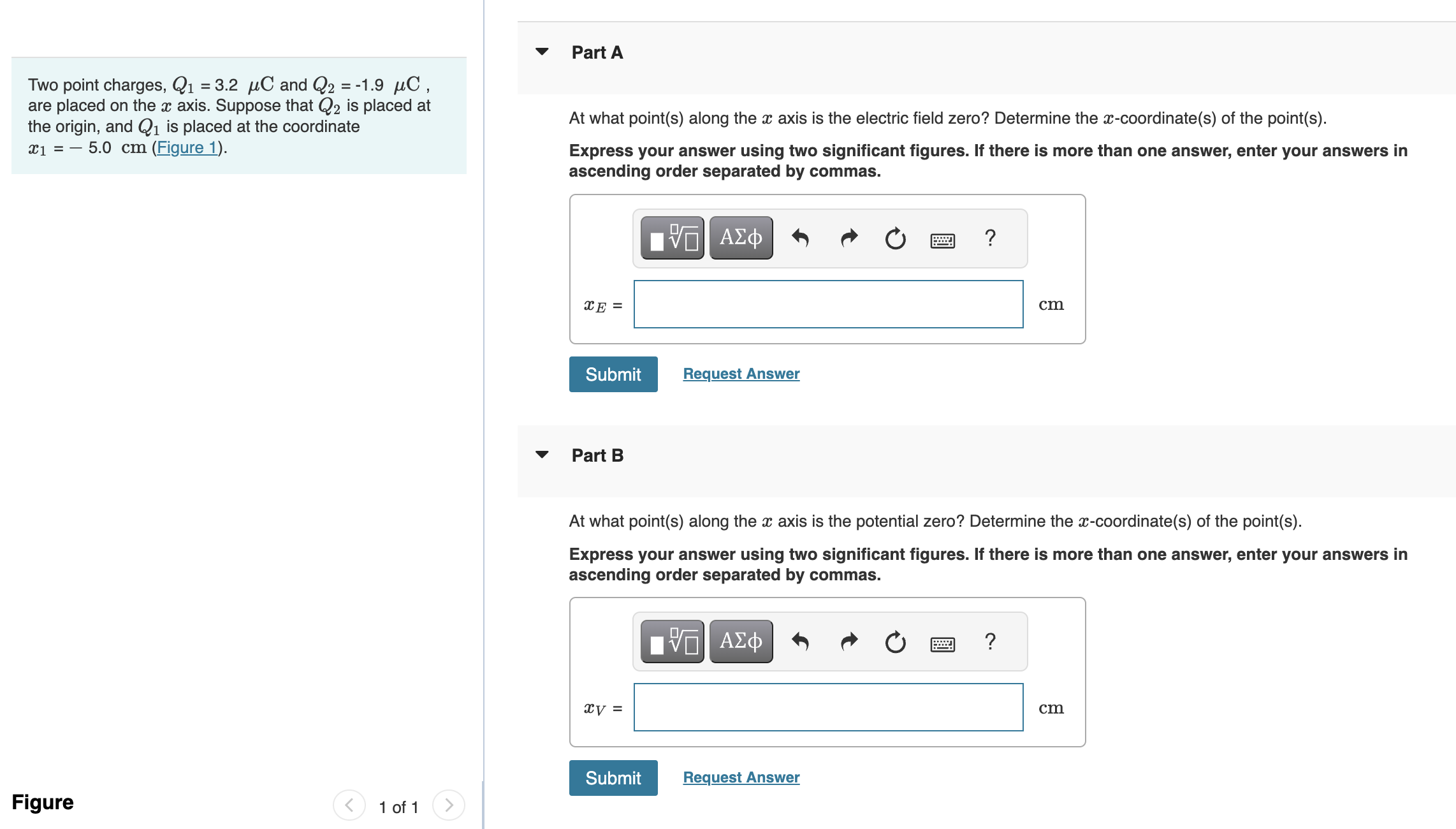 Solved Two point charges, Q1=3.2μC ﻿and Q2=-1.9μC,are placed | Chegg.com