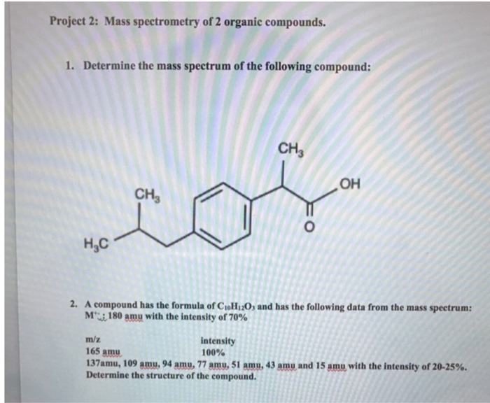 Solved Project 2: Mass spectrometry of 2 organic compounds. | Chegg.com