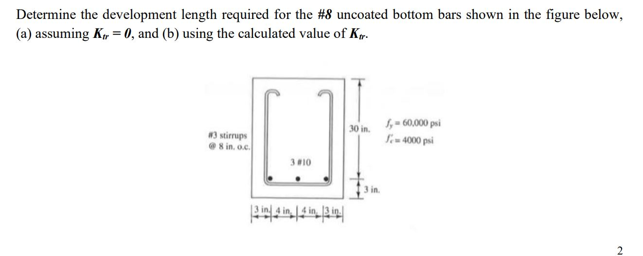Solved Determine the development length required for the #8 | Chegg.com