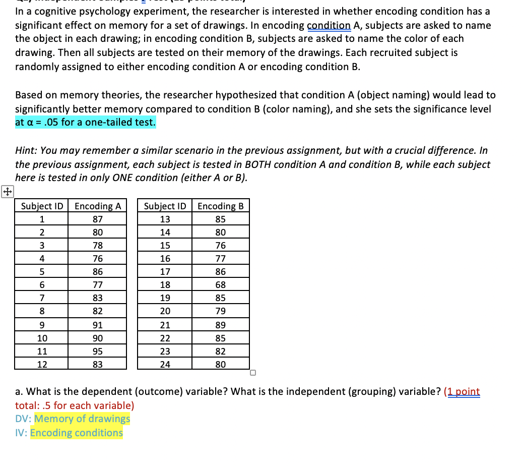 In a cognitive psychology experiment, the researcher | Chegg.com