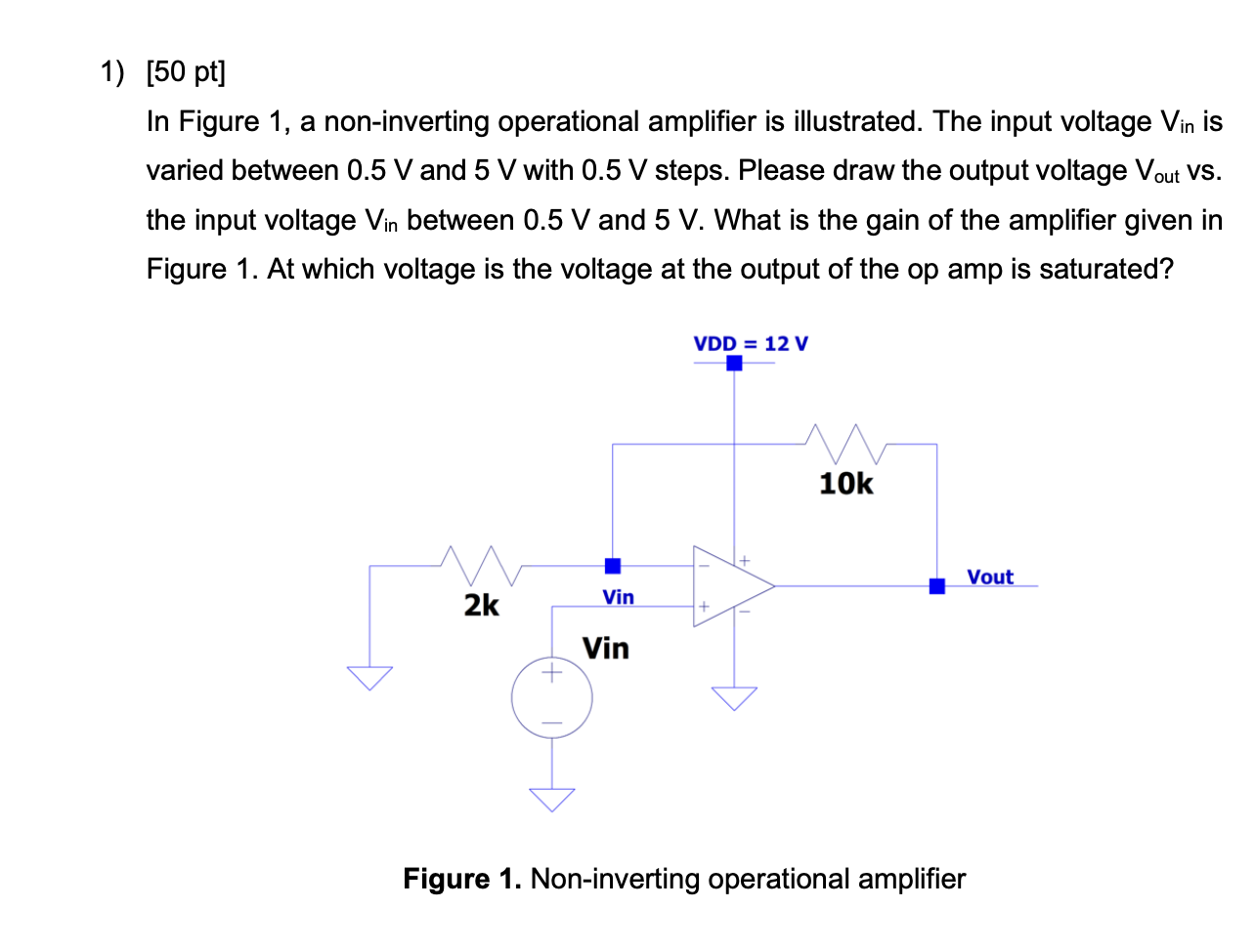 Solved 50ptIn ﻿Figure 1, ﻿a non-inverting operational | Chegg.com