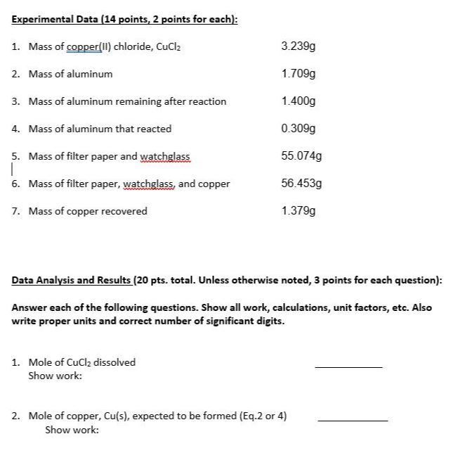 Solved 3CuCl2(aq) + 2Al(s) + 3Cu(s) + 2AlCl3(aq) (Equation | Chegg.com