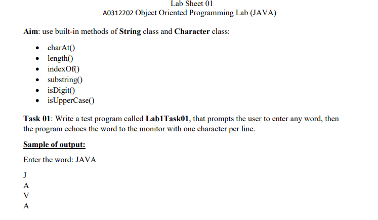 Solved Lab Sheet 01 A0312202 Object Oriented Programming Lab | Chegg.com