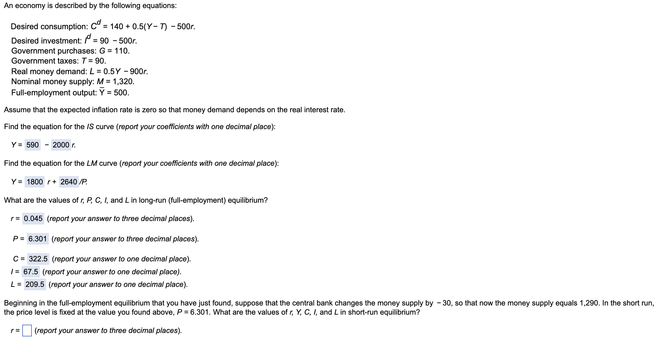 Solved Desired consumption: Cd=140+0.5(Y−T)−500r. Desired | Chegg.com