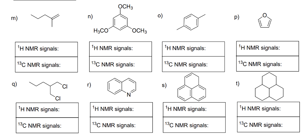 Solved OCH3 o) p) n) OCH3 H3CO 1H NMR signals 13C NMR | Chegg.com
