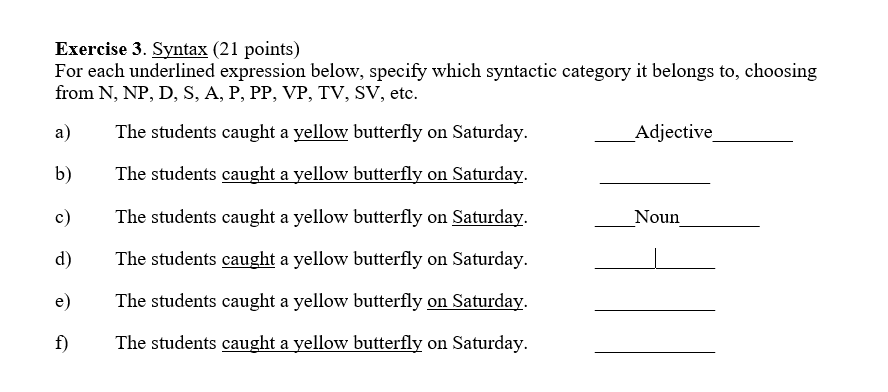 Exercise 3. Syntax (21 points) For each underlined | Chegg.com