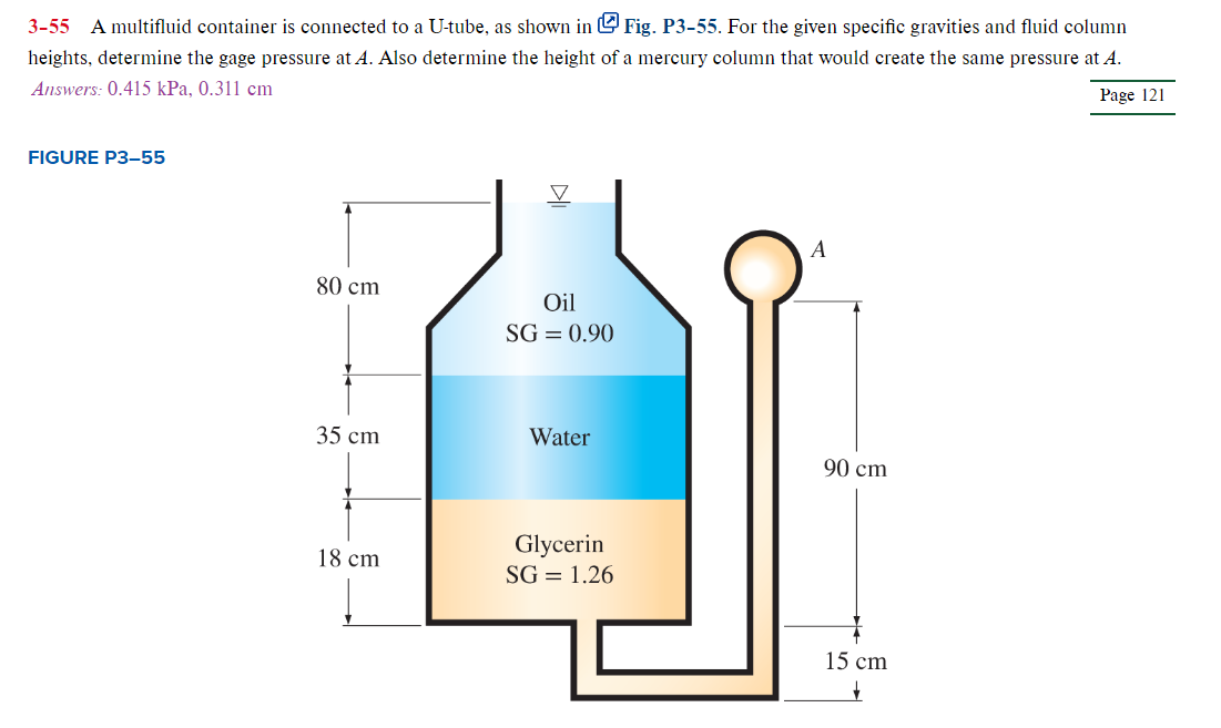 Solved 3-55 A multifluid container is connected to a U-tube, | Chegg.com