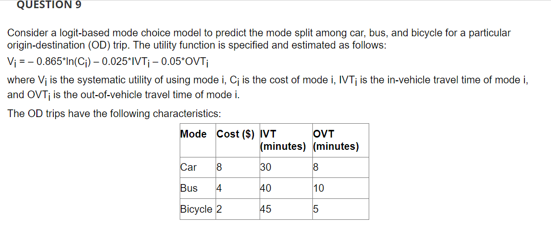 Solved Consider a logit-based mode choice model to predict | Chegg.com