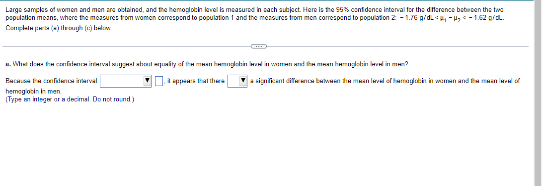 Solved Large samples of women and men are obtained, and the | Chegg.com