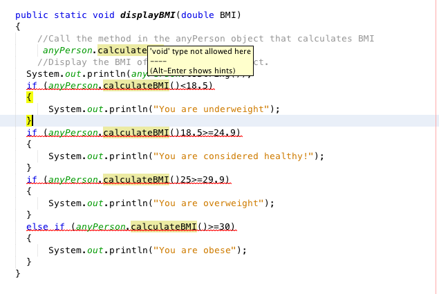 public static void displayBMI (double BMI) //Call the | Chegg.com