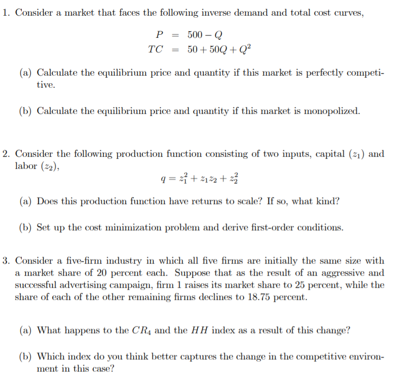 Solved Consider a Market that faces the following inverse | Chegg.com