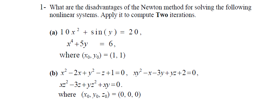Solved 1- What are the disadvantages of the Newton method | Chegg.com
