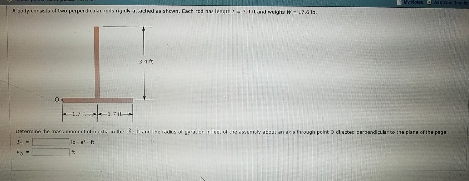Solved A body consists of two perpendicular rods rigidly | Chegg.com