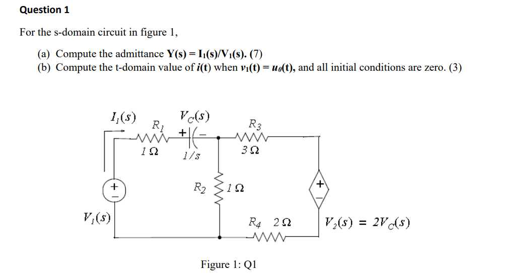 Solved For the s-domain circuit in figure 1, (a) Compute the | Chegg.com