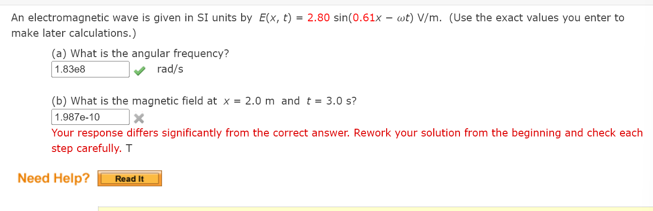 Solved An electromagnetic wave is given in SI units by E(x, | Chegg.com