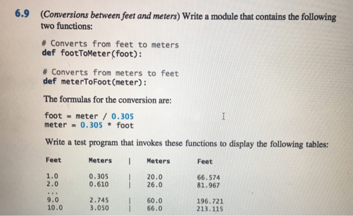 Solved (Conversions between feet and meters) Write a module | Chegg.com
