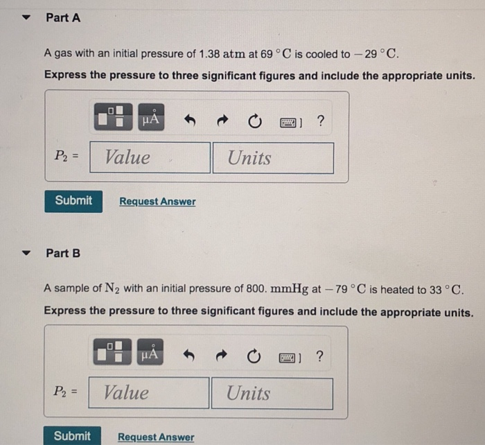 Solved Part A A gas with an initial pressure of 1.38 atm at | Chegg.com