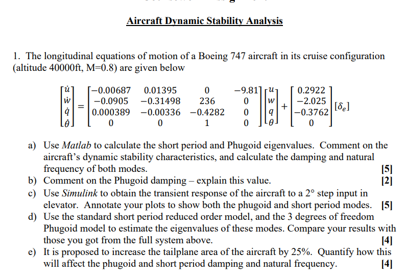 Solved Aircraft Dynamic Stability AnalysisThe longitudinal | Chegg.com