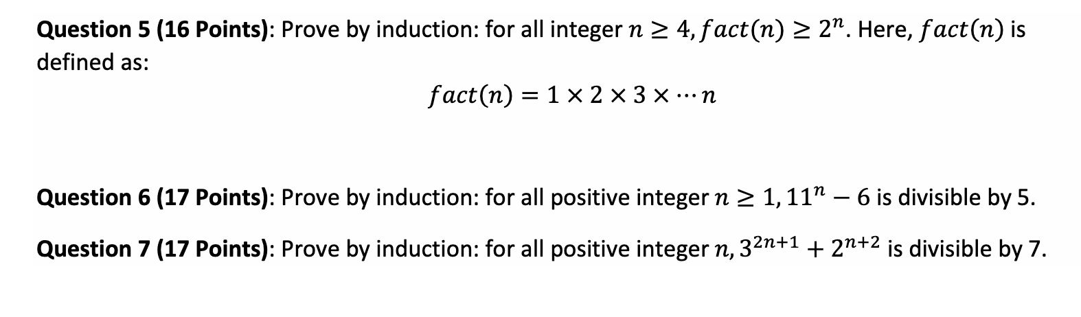 Solved Question 5 (16 Points): Prove by induction: for all | Chegg.com
