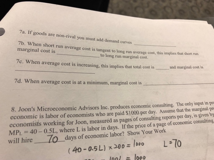 Solved 7a. If goods are non-rival you must add demand curves | Chegg.com