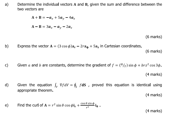 Solved a) Determine the individual vectors A and B, given | Chegg.com