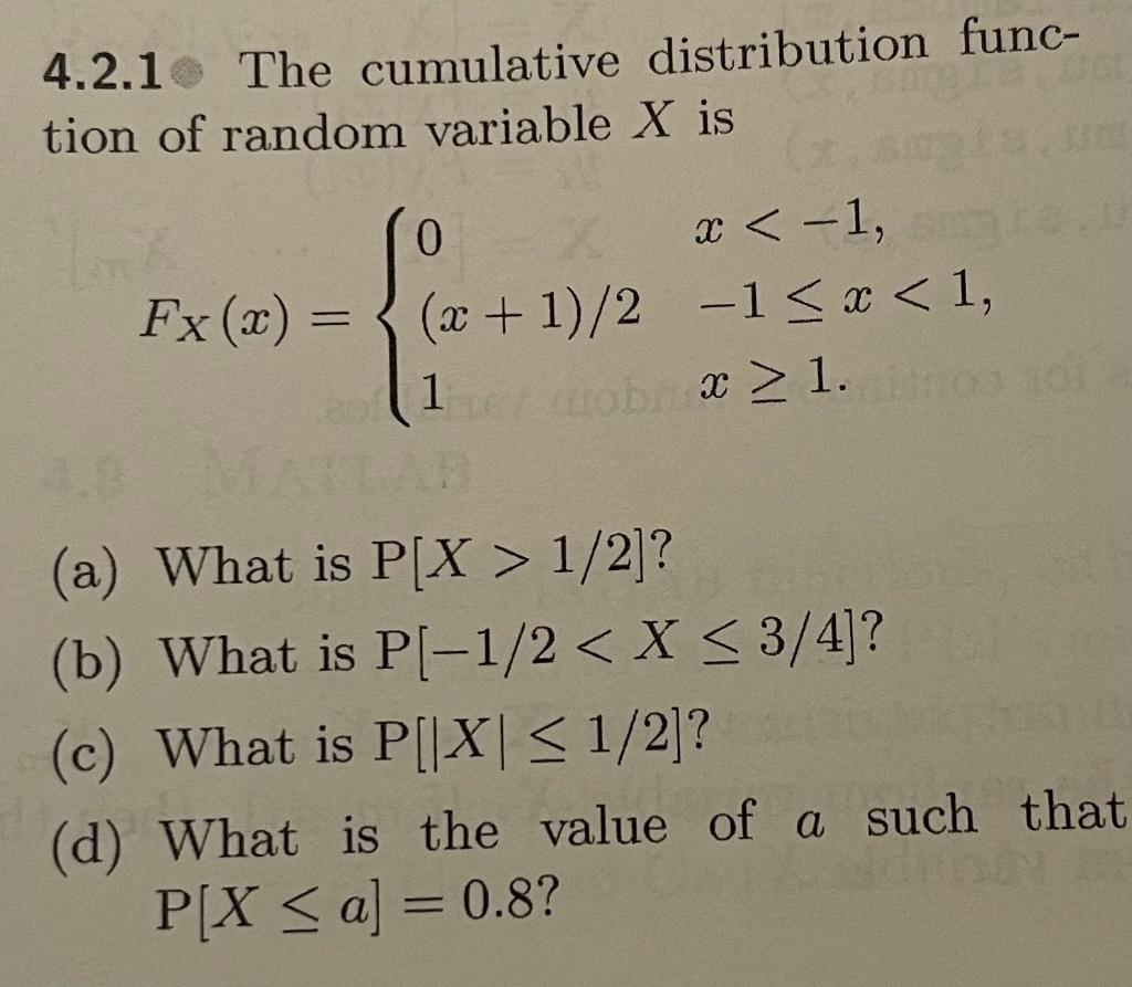 Solved 4.2.1 The cumulative distribution function of random | Chegg.com