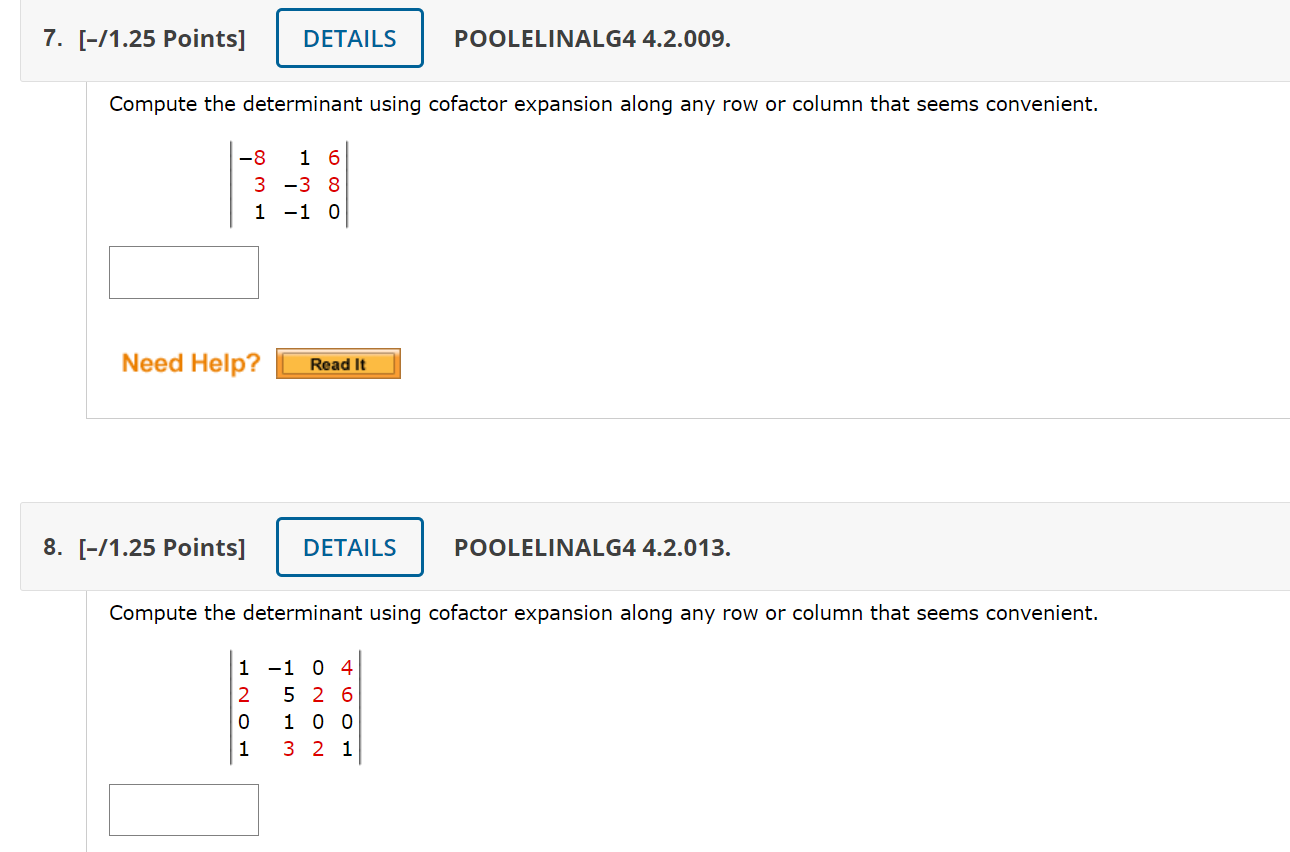 Solved Compute the determinant using cofactor expansion | Chegg.com