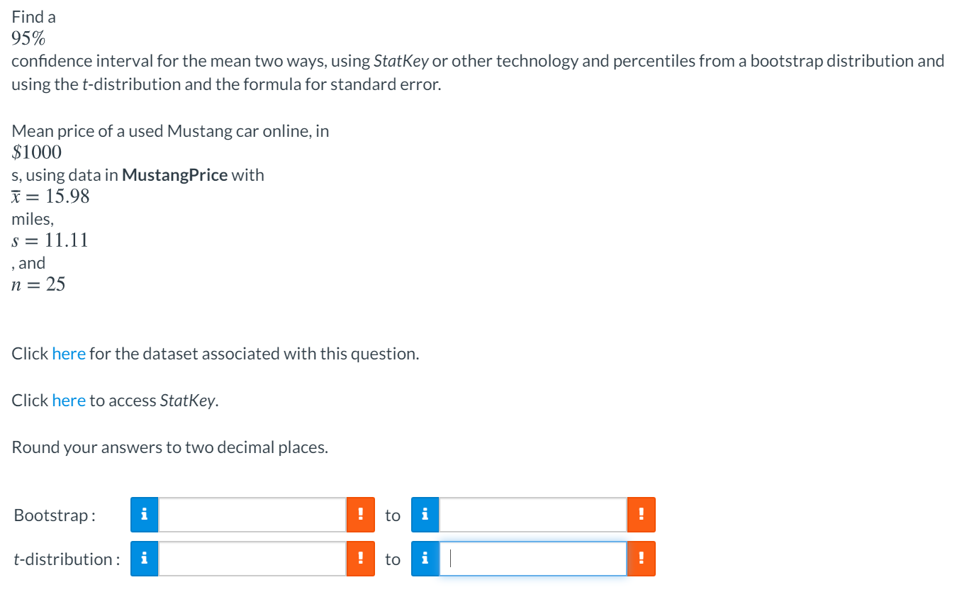 Solved Find a 95% confidence interval for the mean two ways, | Chegg.com