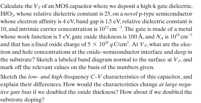 Solved Calculate the VT ﻿of an MOS capacitor where we | Chegg.com