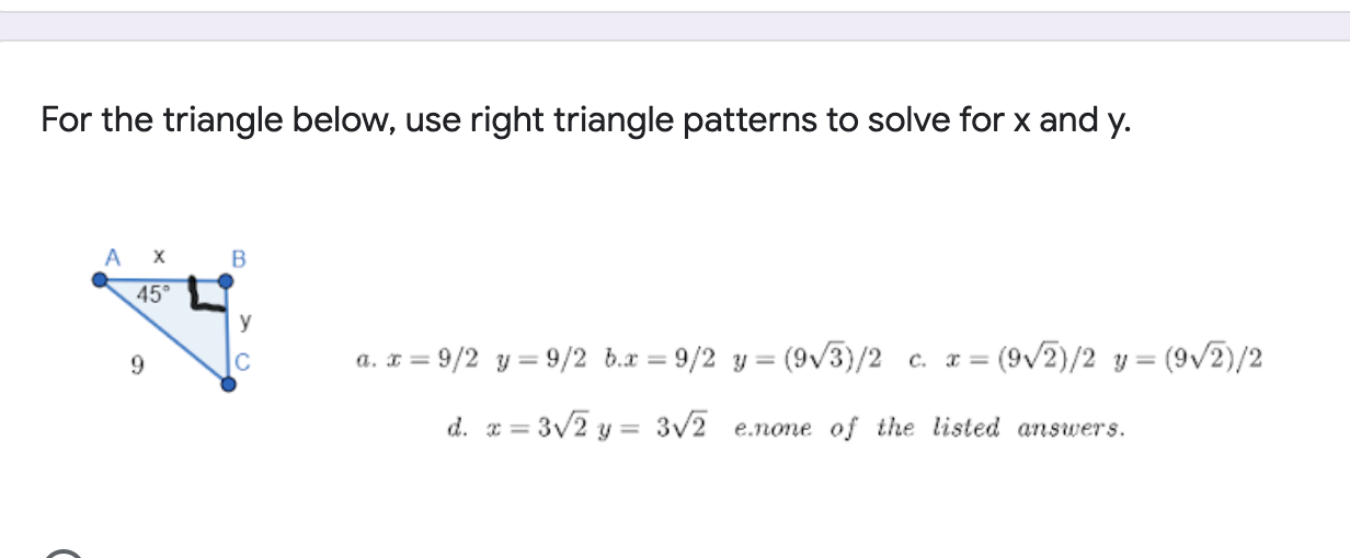 Solved For the triangle below, use right triangle patterns | Chegg.com