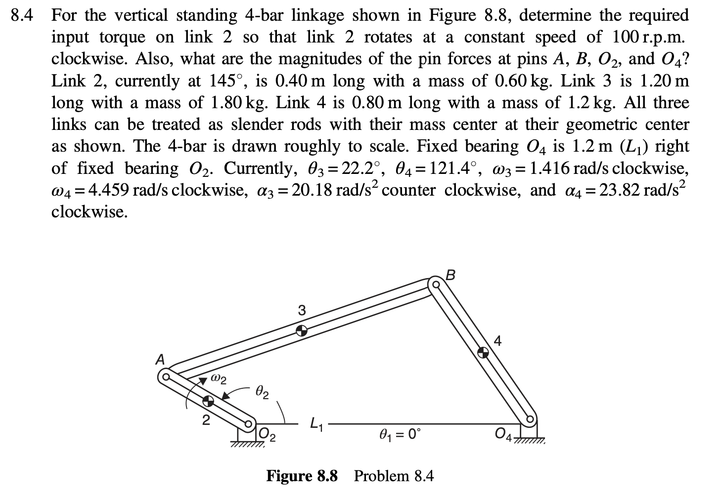 8.4 For the vertical standing 4-bar linkage shown in | Chegg.com