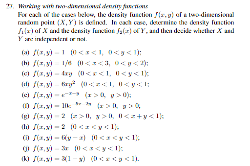 Solved 27. Working with two-dimensional density functions | Chegg.com
