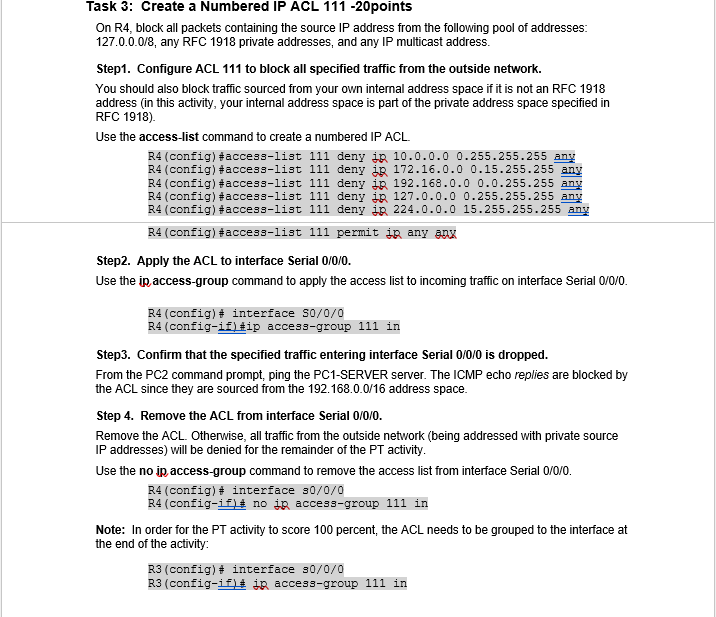 Solved Topology:Task 5: Modify An Existing ACL - 20points | Chegg.com Solved Topology:Task 5: Modify An Existing ACL - 20points | Chegg.com