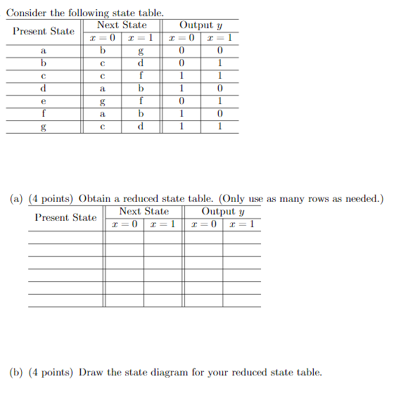 Solved C Consider the following state table. Next State | Chegg.com