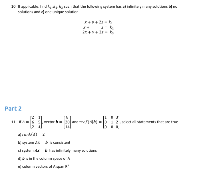 Solved 10. If applicable, find k1,k2,k3 such that the | Chegg.com