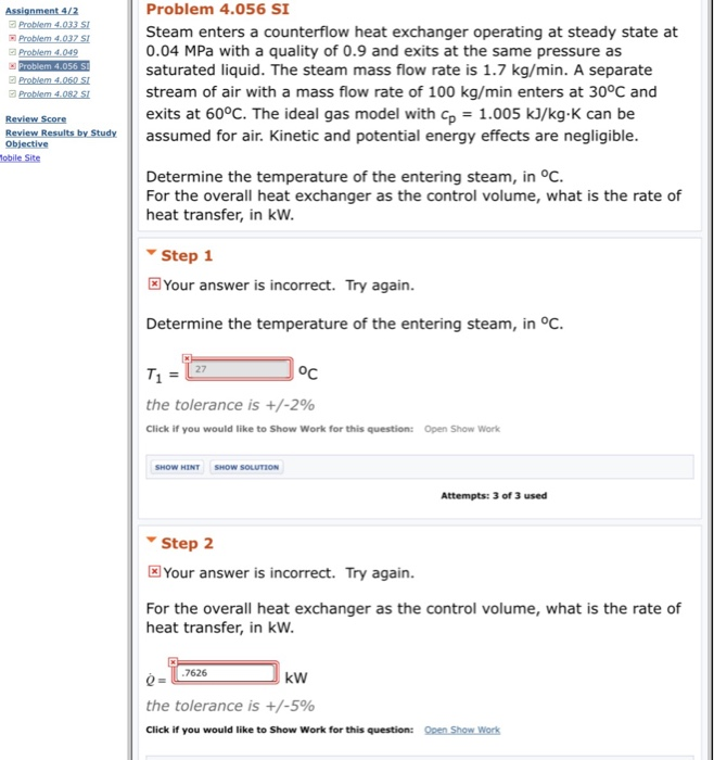 Solved Problem 4.056 S Steam enters a counterflow heat | Chegg.com