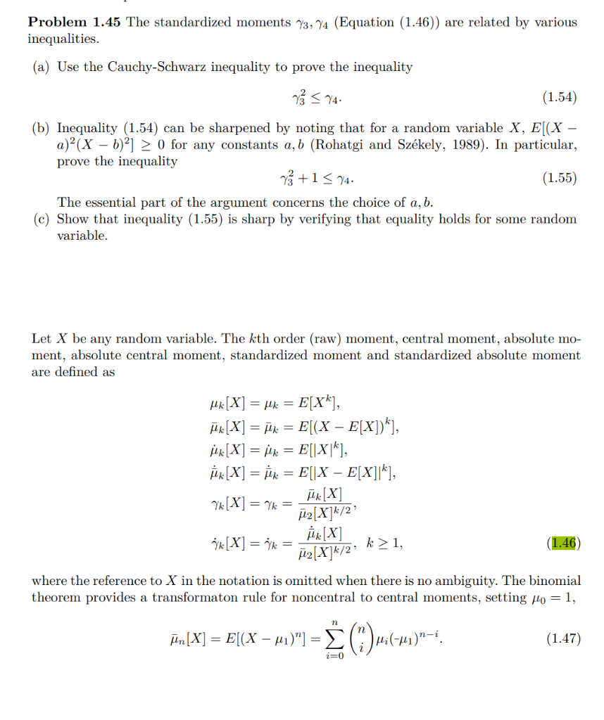 Problem 1.45 The standardized moments γ3,γ4 (Equation | Chegg.com