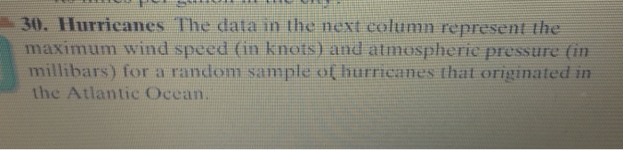 Solved 30. Hurricanes The data in the next column represent | Chegg.com