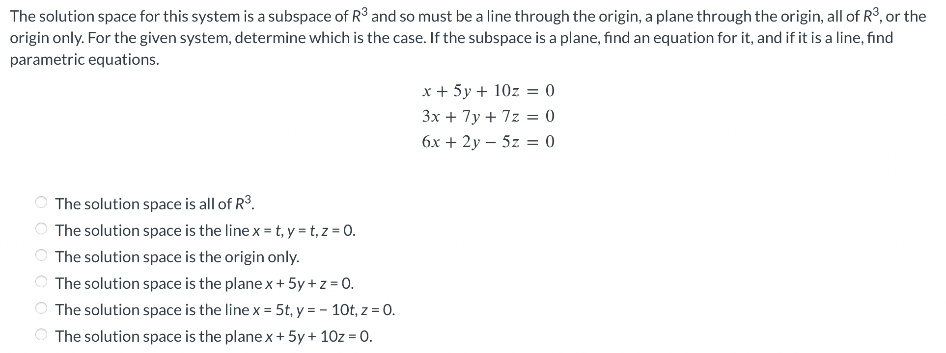 Solved The solution space for this system is a subspace of | Chegg.com