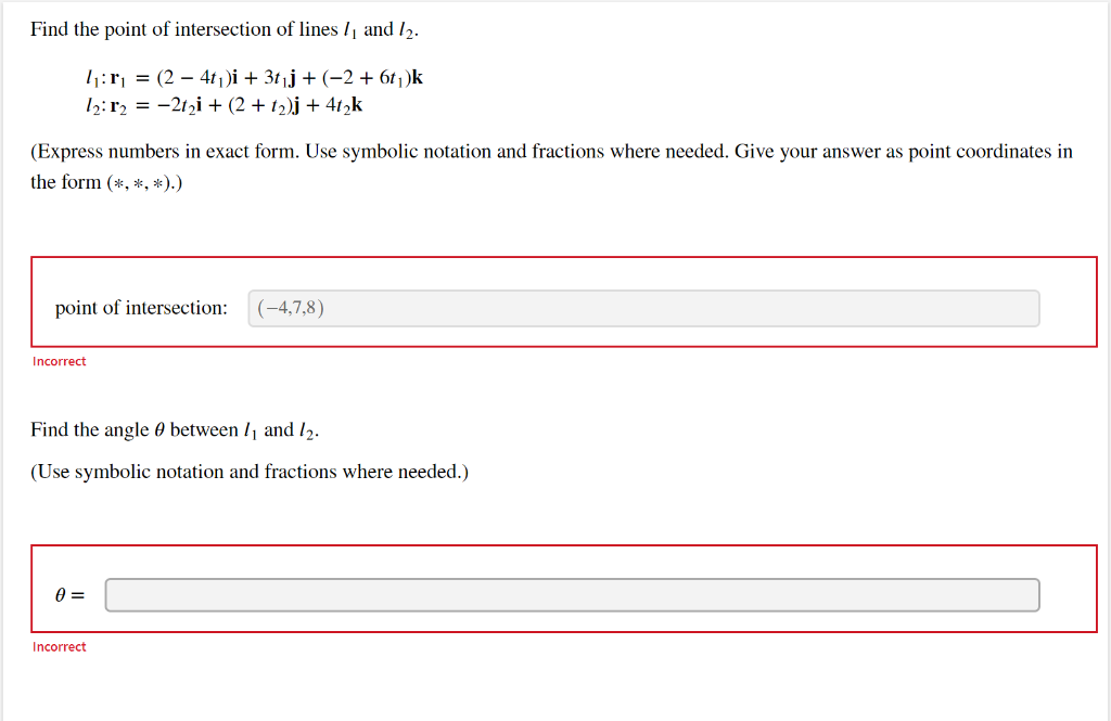 Solved Find the point of intersection of lines l1 and l2. | Chegg.com