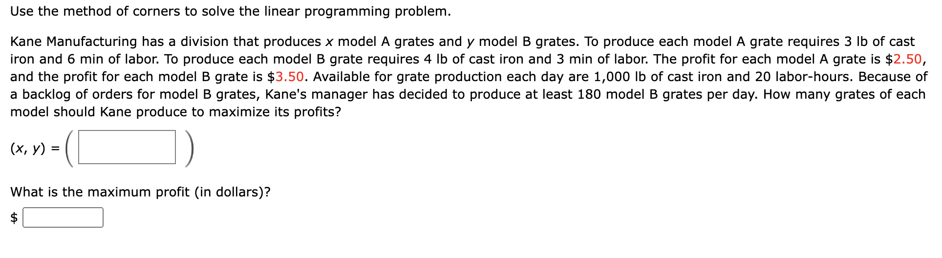 Solved Use the method of corners to solve the linear | Chegg.com