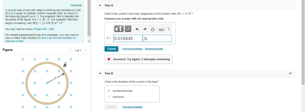 Solved Constants PartA A circular loop of wire with radius | Chegg.com