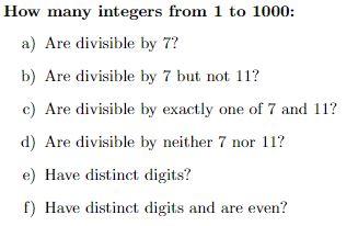 Solved How many integers from 1 to 1000: a) Are divisible by | Chegg.com