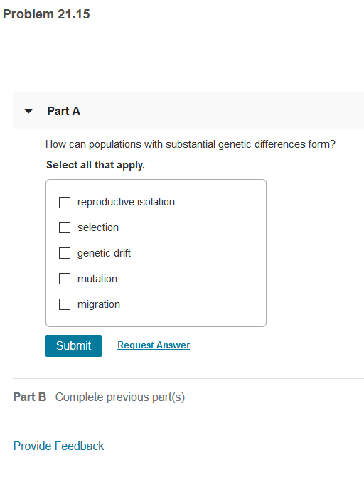 Solved Problem 21.15 Part A How can populations with | Chegg.com