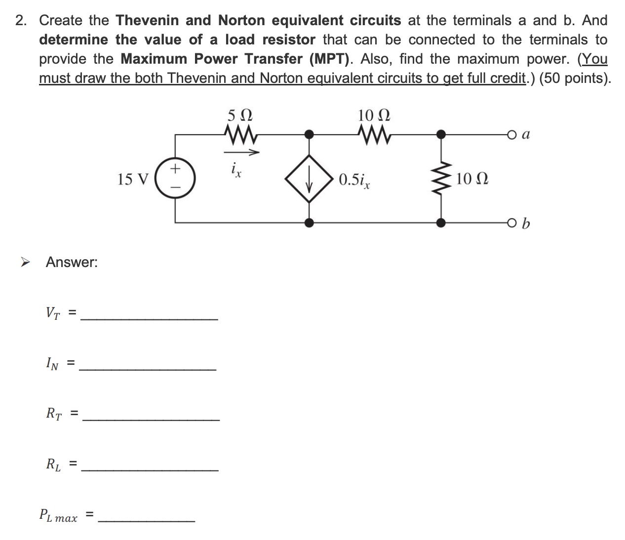 Solved by an EXPERT Create the Thevenin and Norton equivalent circuits at | Chegg.com