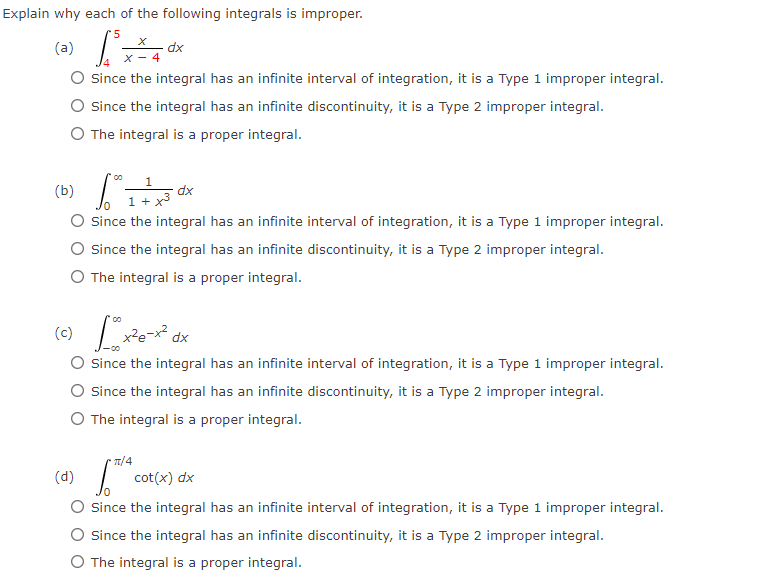 Solved Explain Why Each Of The Following Integrals Is