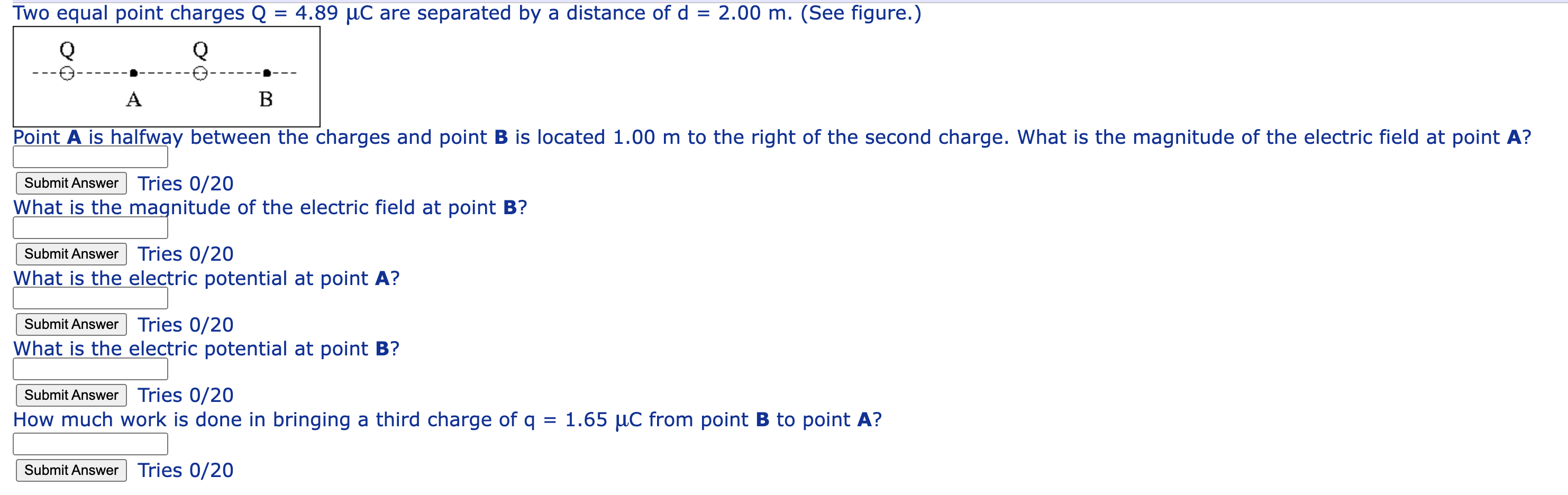 Solved Two equal point charges Q=4.89μC are separated by a | Chegg.com