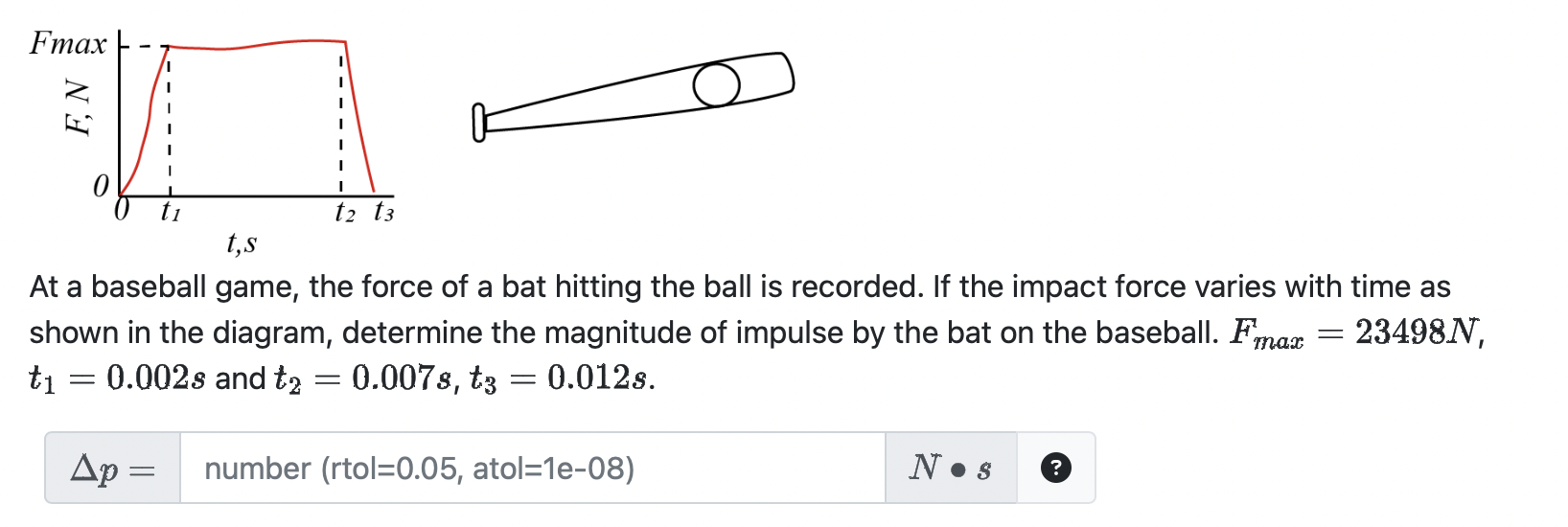 Solved At a baseball game, the force of a bat hitting the | Chegg.com