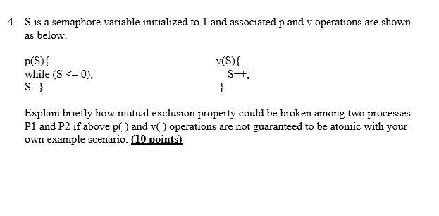 Solved 4 Sis A Semaphore Variable Initialized To 1 And 