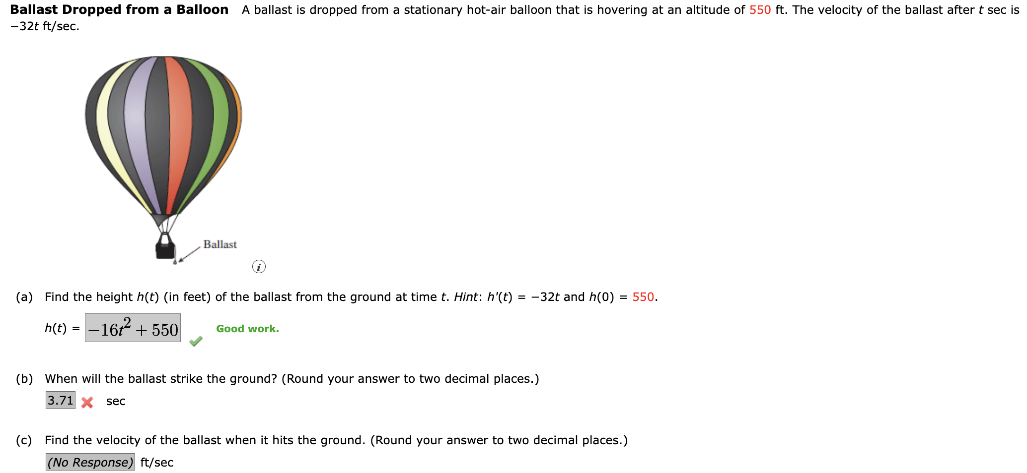 Solved Ballast Dropped from a Balloon A ballast is dropped | Chegg.com